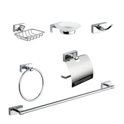China Square Matte Black Bathroom Hardware Set 6 Piece Chrome Towel Bar Set for sale