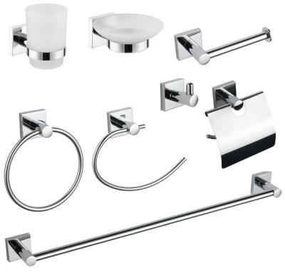 China Modern Square 8 Piece Bathroom Hardware Accessories Set Matte Black Chrome for sale