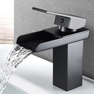 China SUS304 Stainless Steel Waterfall Single Hole Basin Mixer Chrome Matte Black 1.2GPM for sale