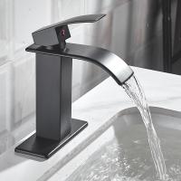 China SUS304 Stainless Steel Waterfall Basin Mixer Single Hole Single Handle 1.2GPM Matte Black for sale