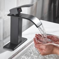 China SUS304 Stainless Steel Waterfall Basin Mixer Single Hole Single Handle 1.2GPM Matte Black for sale