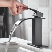 China SUS304 Stainless Steel Waterfall Basin Mixer Single Hole Single Handle 1.2GPM Matte Black for sale