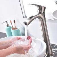 China SUS304 Stainless Steel Single Hole Basin Mixer Faucet 1.2GPM SN Finish for sale