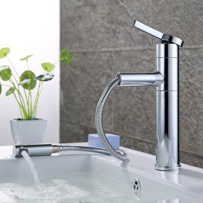 China Brass Pull-Out 360°Swivel Single Hole Single Handle Basin Mixer In Chrome for sale