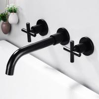 China Wall Mounted Two Cross Handles Centerset Bathroom Faucet Solid Brass 1.2 GPM for sale