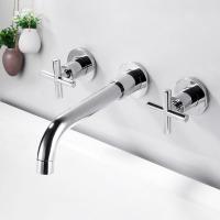 China Wall Mounted Two Cross Handles Centerset Bathroom Faucet Solid Brass 1.2 GPM for sale