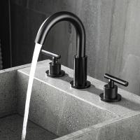 China 8 Inch Widespread Bathroom Sink Faucet Matte Black Centerset 2 Handle Brass 1.2 GPM for sale