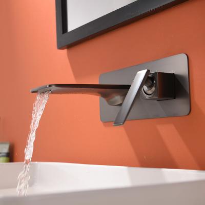 China Brass Modern Wall Mounted Single Handle Basin Mixer Tap In Grey for sale