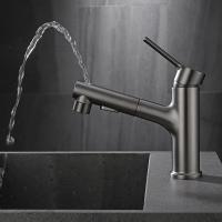 China Brass Pull Out 360 Swivel Single Hole Basin Mixer Faucet Matte Black 1.2GPM for sale