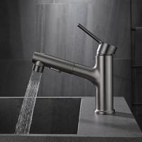 China Brass Pull Out 360 Swivel Single Hole Basin Mixer Faucet Matte Black 1.2GPM for sale
