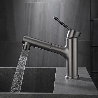 China Brass Pull Out 360 Swivel Single Hole Basin Mixer Faucet Matte Black 1.2GPM for sale