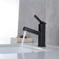China Brass Pull-Out 360°Swivel Single Hole Single Handle Basin Mixer In Matte Black for sale
