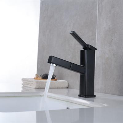 China Brass Pull-Out 360°Swivel Single Hole Single Handle Basin Mixer In Matte Black for sale