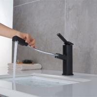 China Brass Pull-Out 360°Swivel Single Hole Single Handle Basin Mixer In Matte Black for sale