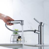 China Brass Pull-Out 360°Swivel Single Hole Single Handle Basin Mixer In Chrome for sale