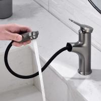 China Brass Modern Pull-Out 360°Swivel Single Hole Single Handle Basin Mixer In Chrome Matte Black Grey for sale