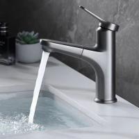 China Brass Modern Pull-Out 360°Swivel Single Hole Single Handle Basin Mixer In Chrome Matte Black Grey for sale