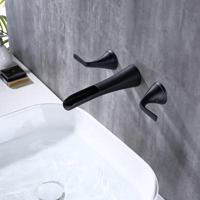 China Brass 8 Inch Widespread 2 Handle Wall Mount Bathroom Faucet Matte Black Gold 1.2 GPM for sale