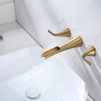 China Brass 8 Inch Widespread 2 Handle Wall Mount Bathroom Faucet Matte Black Gold 1.2 GPM for sale
