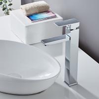 China Brass Single Hole Vessel Sink Faucet Square Handle In Chrome for sale