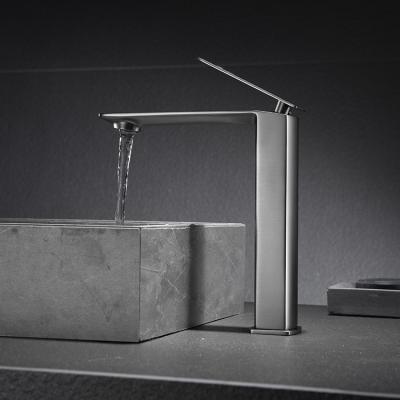 China Brass Vessel Single Hole Single Handle Basin Mixer Tap in Grey for sale