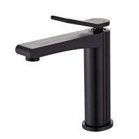 China Brass Modern Single Hole Single Handle Basin Mixer In Matte Black for sale