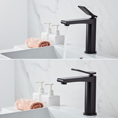 China Brass Modern Single Hole Single Handle Basin Mixer In Matte Black for sale