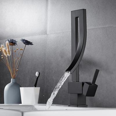 China Brass Modern Single Hole Single Handle Basin Mixer In Matte Black for sale