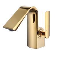 China Gold Grey Waterfall Single Handle Basin Mixer Electroplated Finish for sale