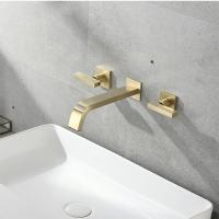 China Gold 8 Inch Widespread Wall Mount Bathroom Faucet 2 Handle Brass 1.2 GPM for sale