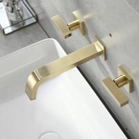 China Gold 8 Inch Widespread Wall Mount Bathroom Faucet 2 Handle Brass 1.2 GPM for sale