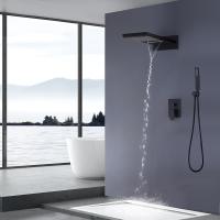 China Wall Mount 1 Handle 3 Spray Shower Faucet Set with 9 in Waterfall Shower Head Matte Black for sale
