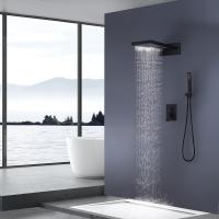 China Wall Mount 1 Handle 3 Spray Shower Faucet Set with 9 in Waterfall Shower Head Matte Black for sale