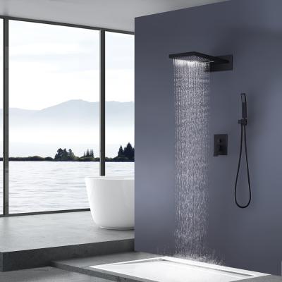 China Wall Mount 1 Handle 3 Spray Shower Faucet Set with 9 in Waterfall Shower Head Matte Black for sale