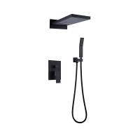 China Wall Mount 1 Handle 3 Spray Shower Faucet Set with 9 in Waterfall Shower Head Matte Black for sale