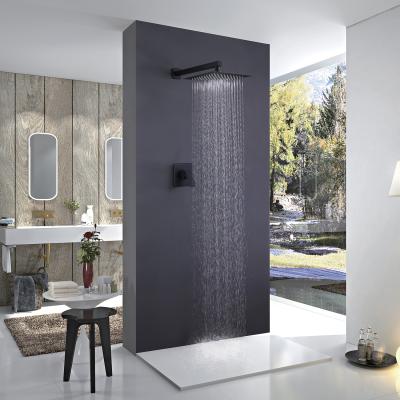 China Matte Black Luxury Rain Shower Faucet Set 8-16 Inch Square Head Wall Mounted 1.8GPM for sale