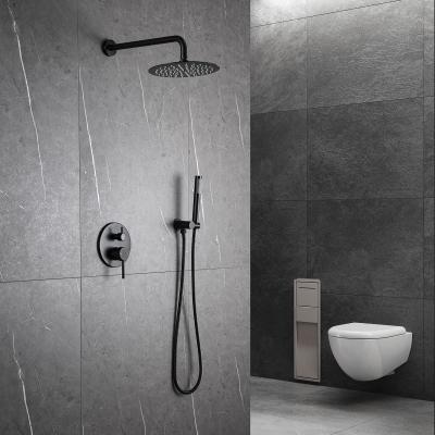 China Matte Black Rain Shower Faucet with Hand Shower Combo 12 Inch Round Head 1.8 GPM for sale