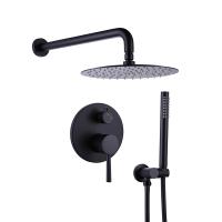 China Matte Black Rain Shower Faucet with Hand Shower Combo 12 Inch Round Head 1.8 GPM for sale