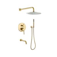 China Gold Ceiling Mount Shower Faucet 12 Inch Shower Head with Handheld 1.8GPM for sale