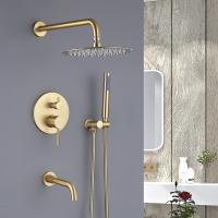 China Gold Ceiling Mount Shower Faucet 12 Inch Shower Head with Handheld 1.8GPM for sale