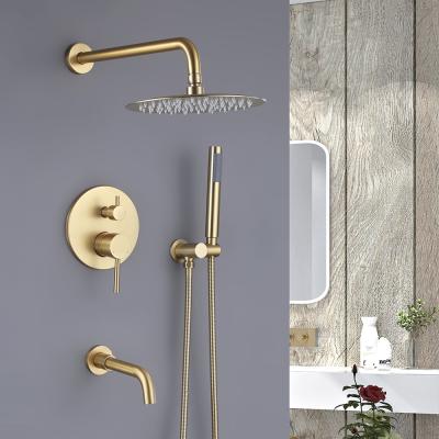China Gold Ceiling Mount Shower Faucet 12 Inch Shower Head with Handheld 1.8GPM for sale
