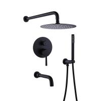 China 2 Handle 1 Spray Tub and Shower Faucet Combo with 8-12 Inch Round Showerhead Black for sale