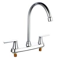 China Ceramic Cartridge 2 Handle High Arc Kitchen Faucet Centerset Chrome Finish for sale
