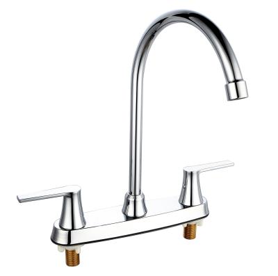China Ceramic Cartridge 2 Handle High Arc Kitchen Faucet Centerset Chrome Finish for sale
