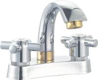 China Brass Low Arc Centerset Bathroom Faucet Two Handle Deck Mounted for sale