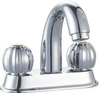 China Brass Low Arc Centerset Bathroom Faucet Two Handle Deck Mounted for sale
