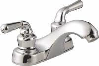 China Brass 4 in Centerset 2 Handle Low Arc Bathroom Faucet Chrome Drip Free Ceramic Cartridge 1.2 GPM for sale