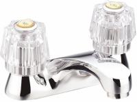 China Brass 4 in Centerset 2 Handle Low Arc Bathroom Faucet Chrome Drip Free Ceramic Cartridge 1.2 GPM for sale