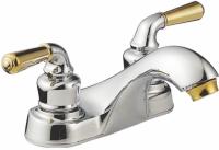 China Brass 4 in Centerset 2 Handle Low Arc Bathroom Faucet Chrome Drip Free Ceramic Cartridge 1.2 GPM for sale