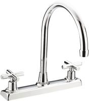 China Polished Chrome Centerset Kitchen Faucet 2 Handle Drip Free for sale